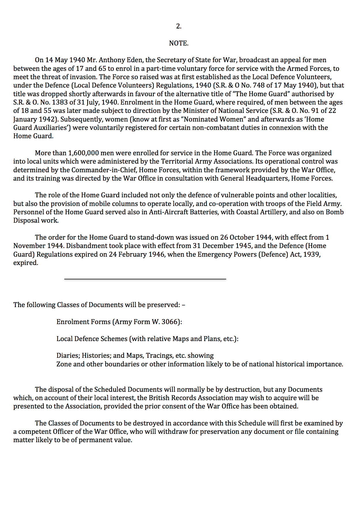 Home Guard 1948 Record Destruction Schedule – War Records Revealed