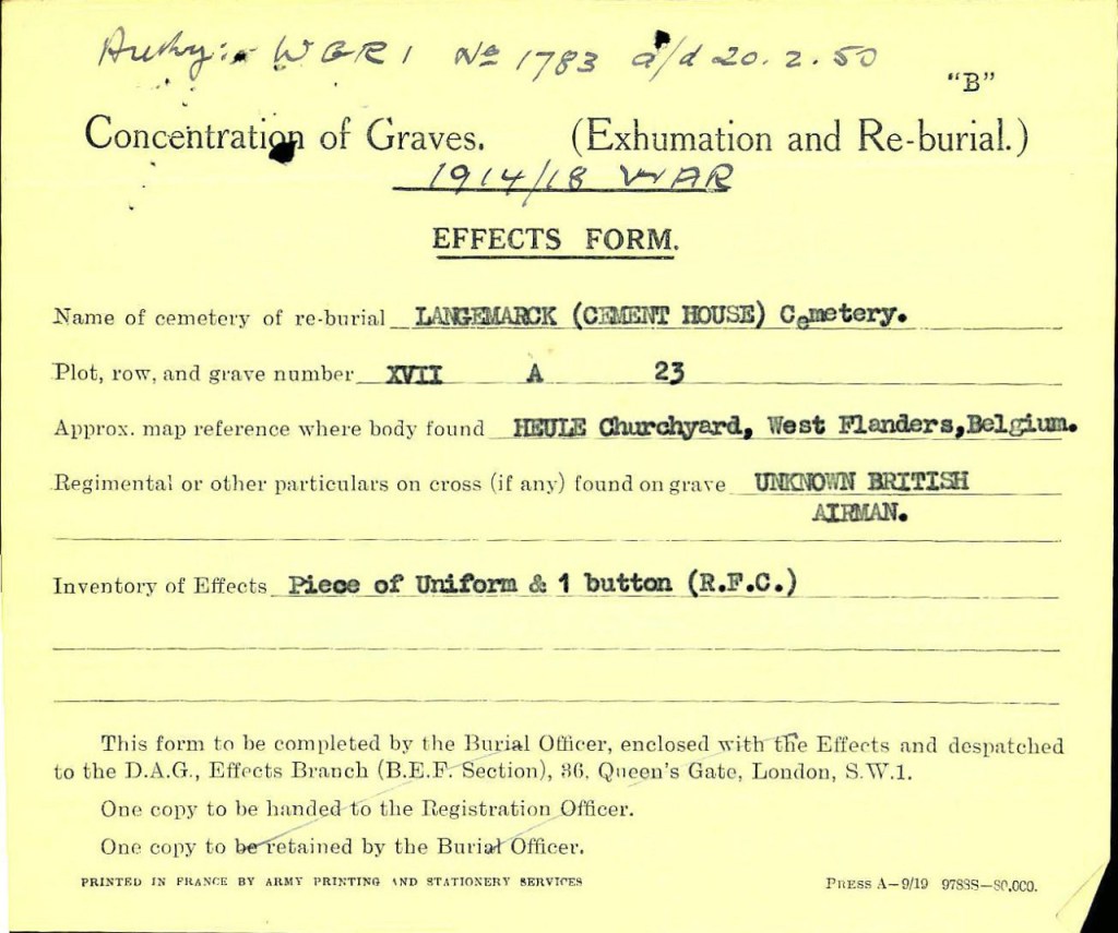 Exhumation Related Effects Forms – War Records Revealed